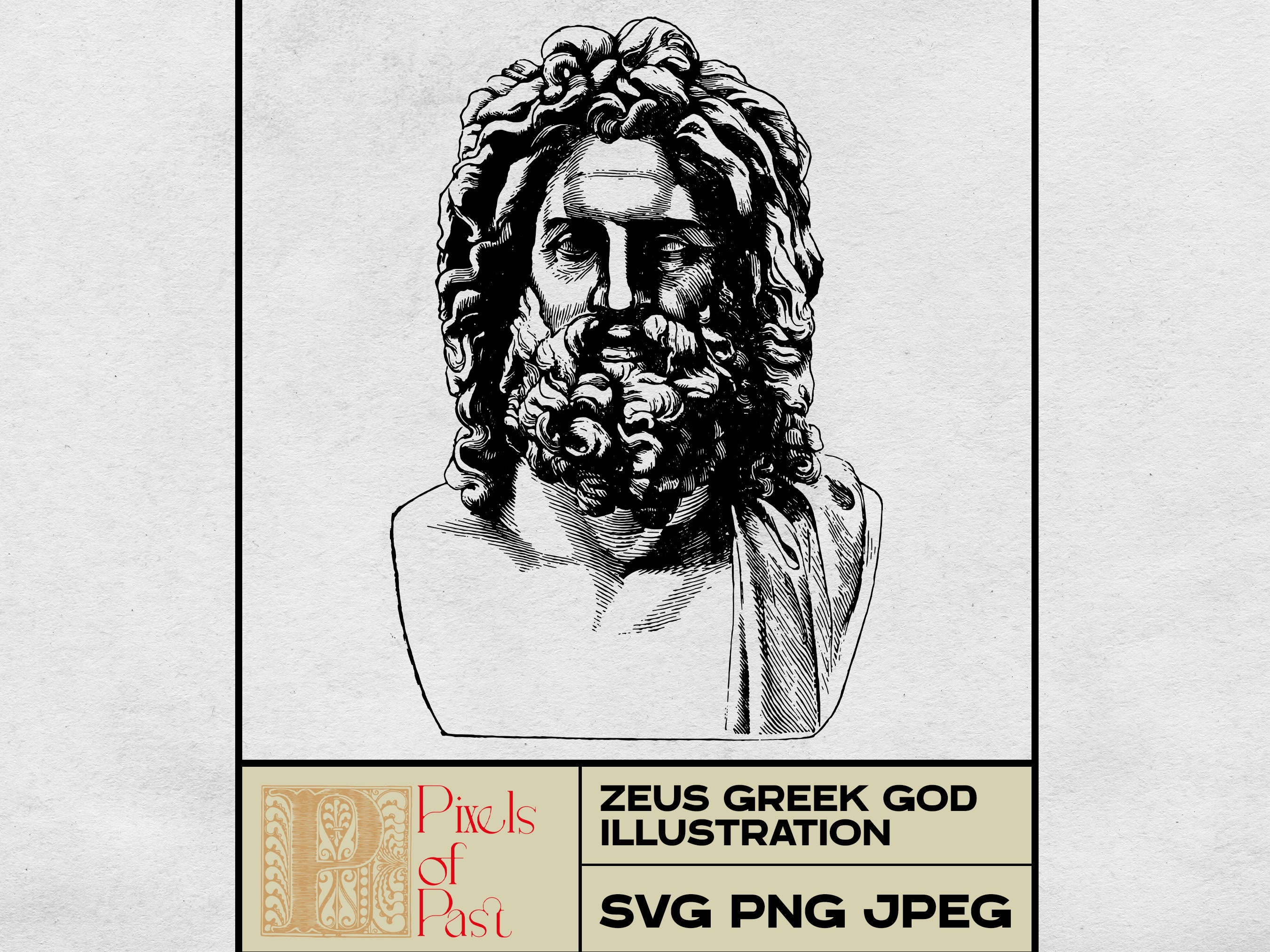 Zeus Greek God Illustration SVG, Anceint Greek PNG, for Print on Demand ...