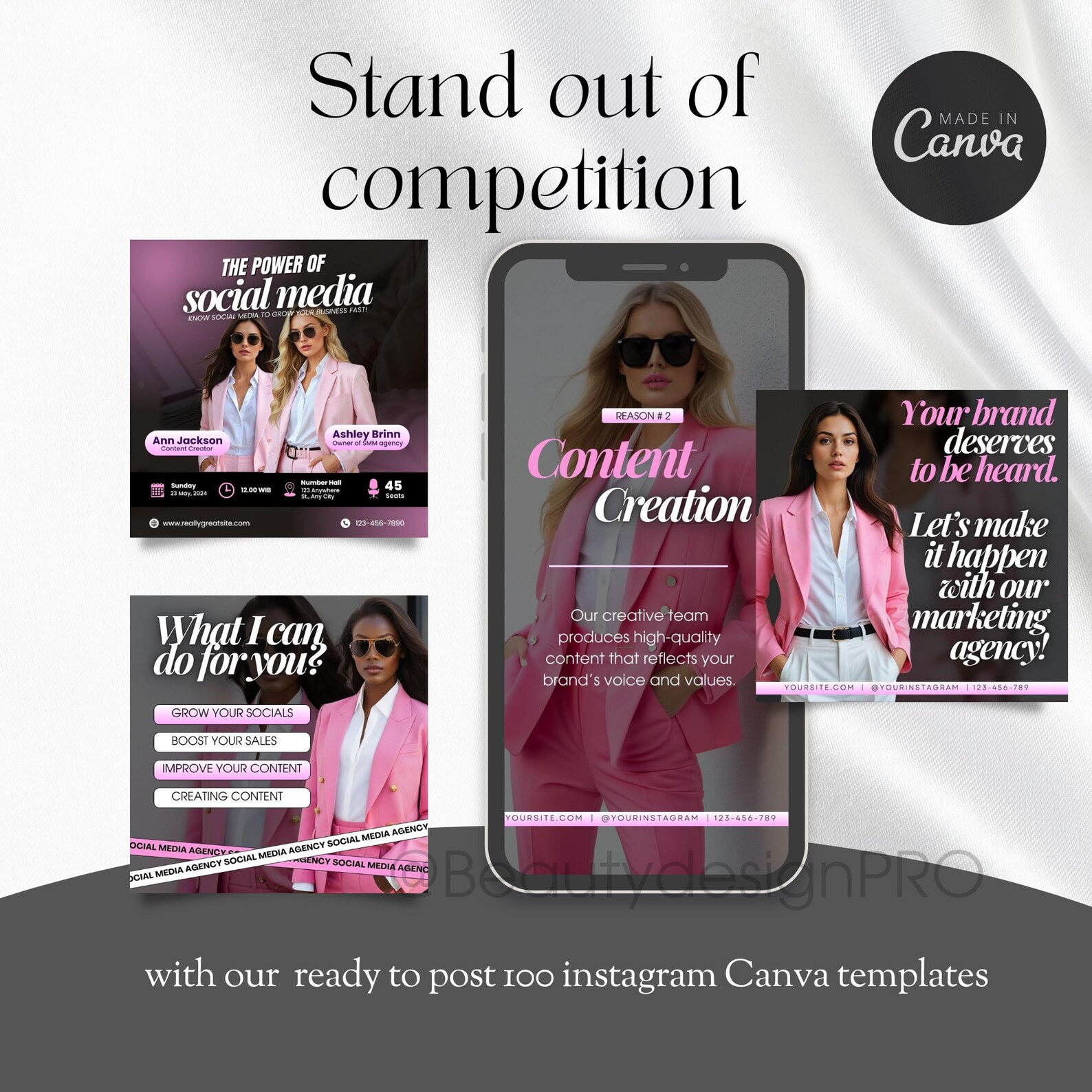 120 Digital Marketing Agency Social Media Posts Canva Pink | Social ...