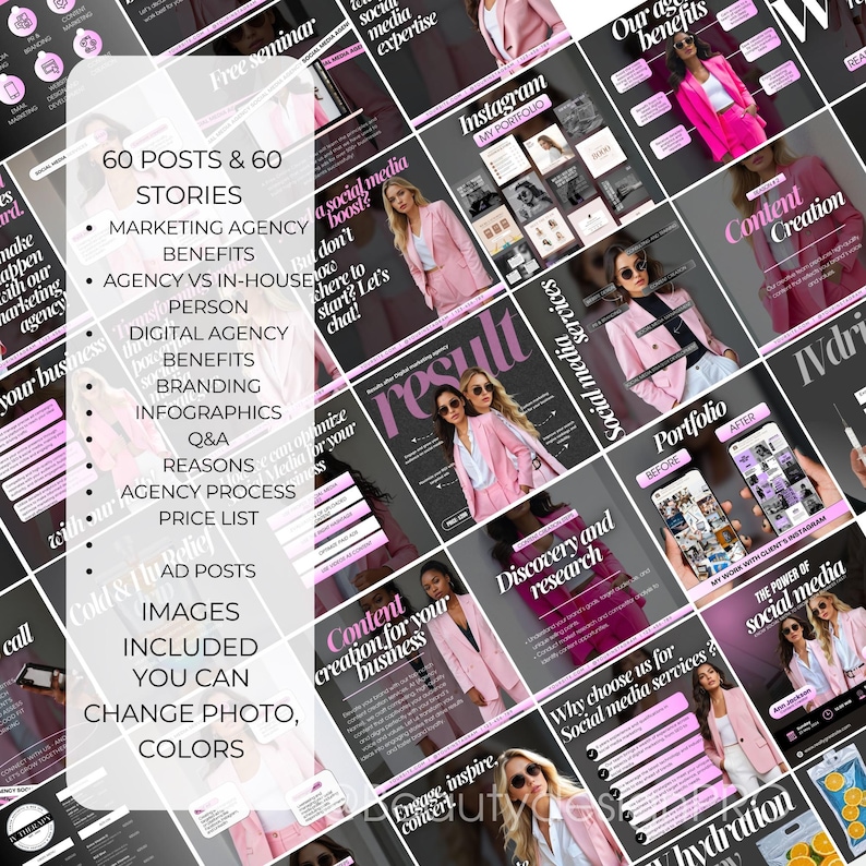 120 Digital Marketing Agency Social Media Posts Canva Pink | Social ...