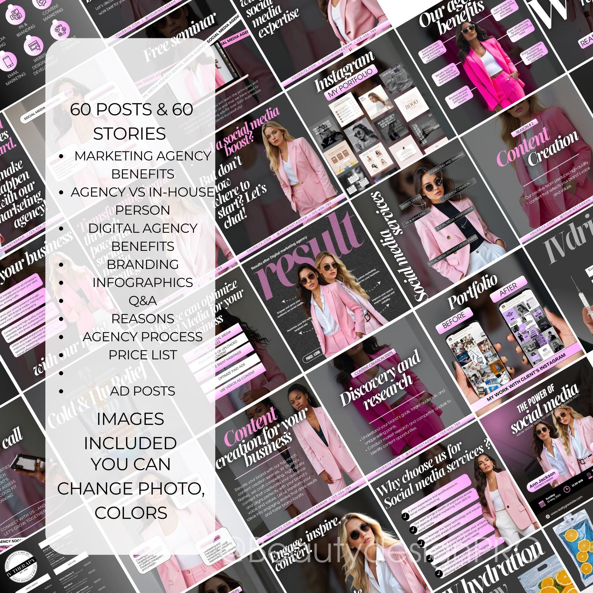 120 Digital Marketing Agency Social Media Posts Canva Pink | Social ...