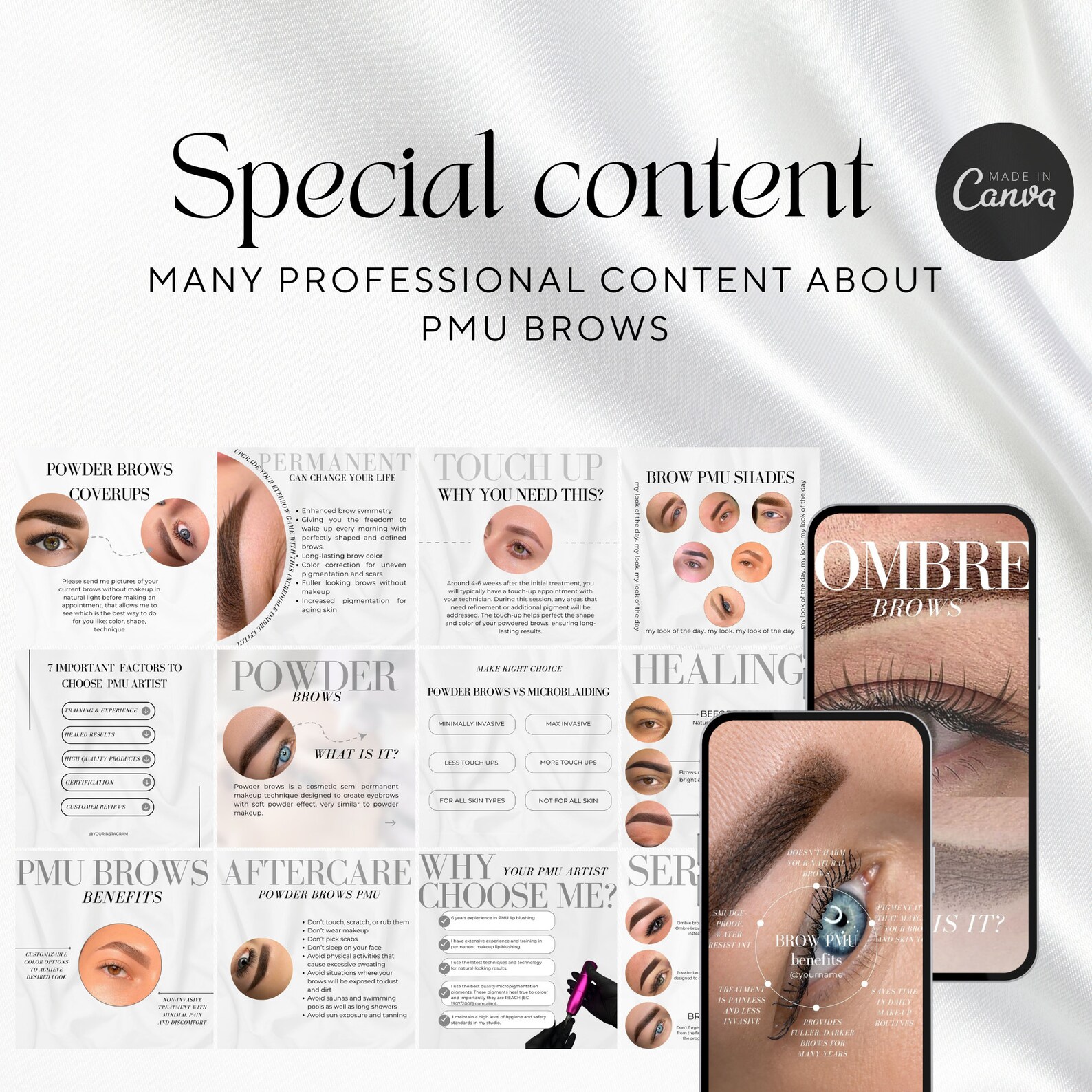 PMU Brows Instagram Template, Microblading Brows Canva Template ...