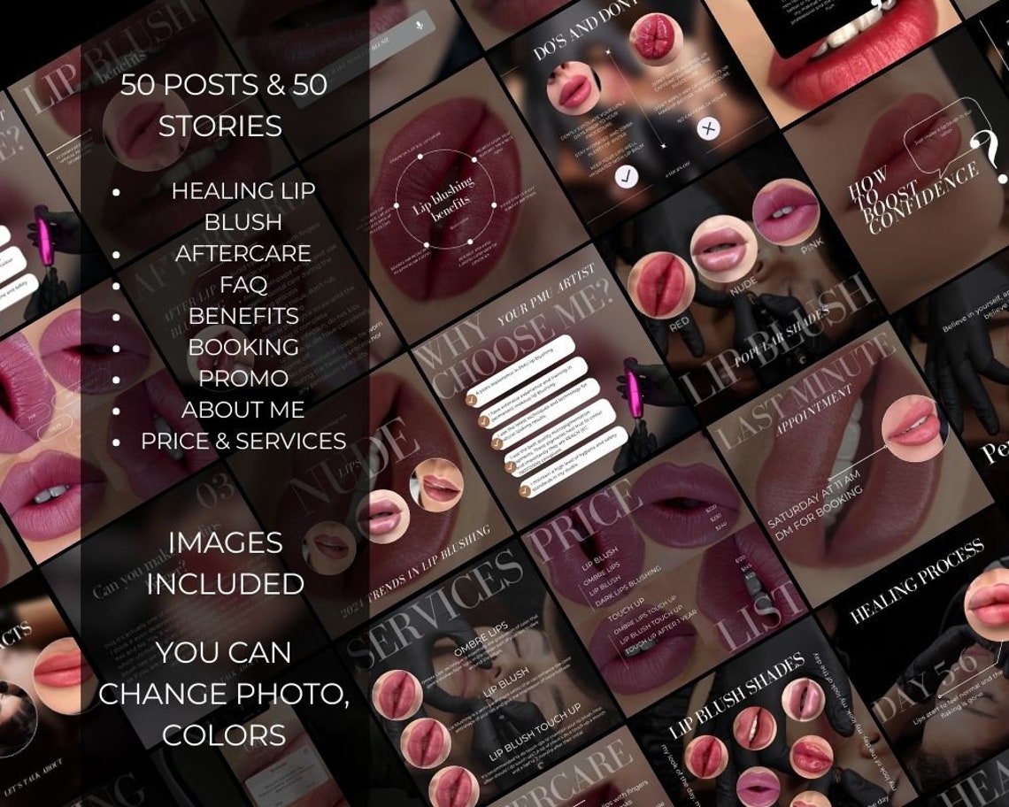 Lip Blush Instagram Templates I Lip Blush Social Media Permanent Makeup ...