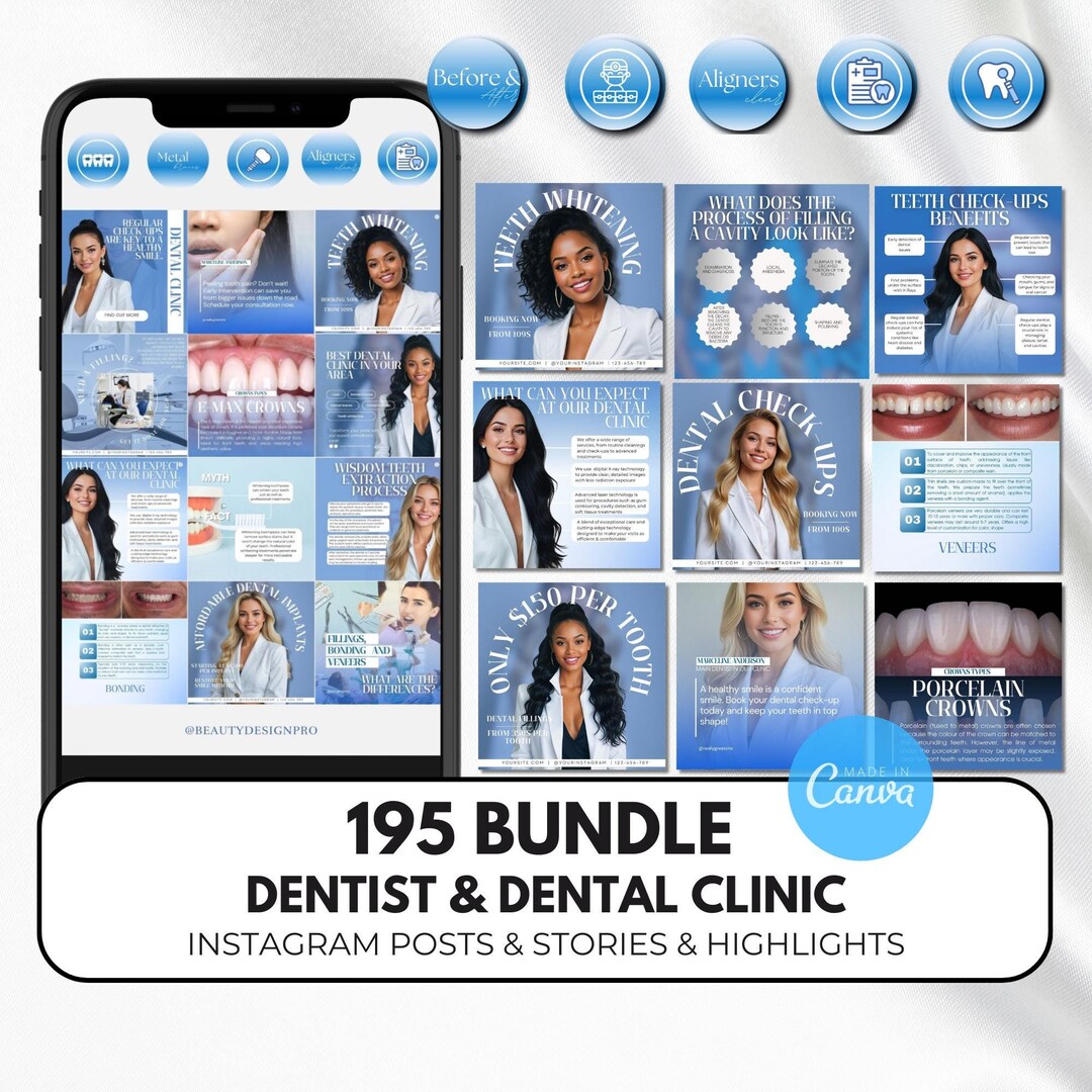 Dental Clinic Instagram Posts Bundle, Dental Clinic Canva Templates ...