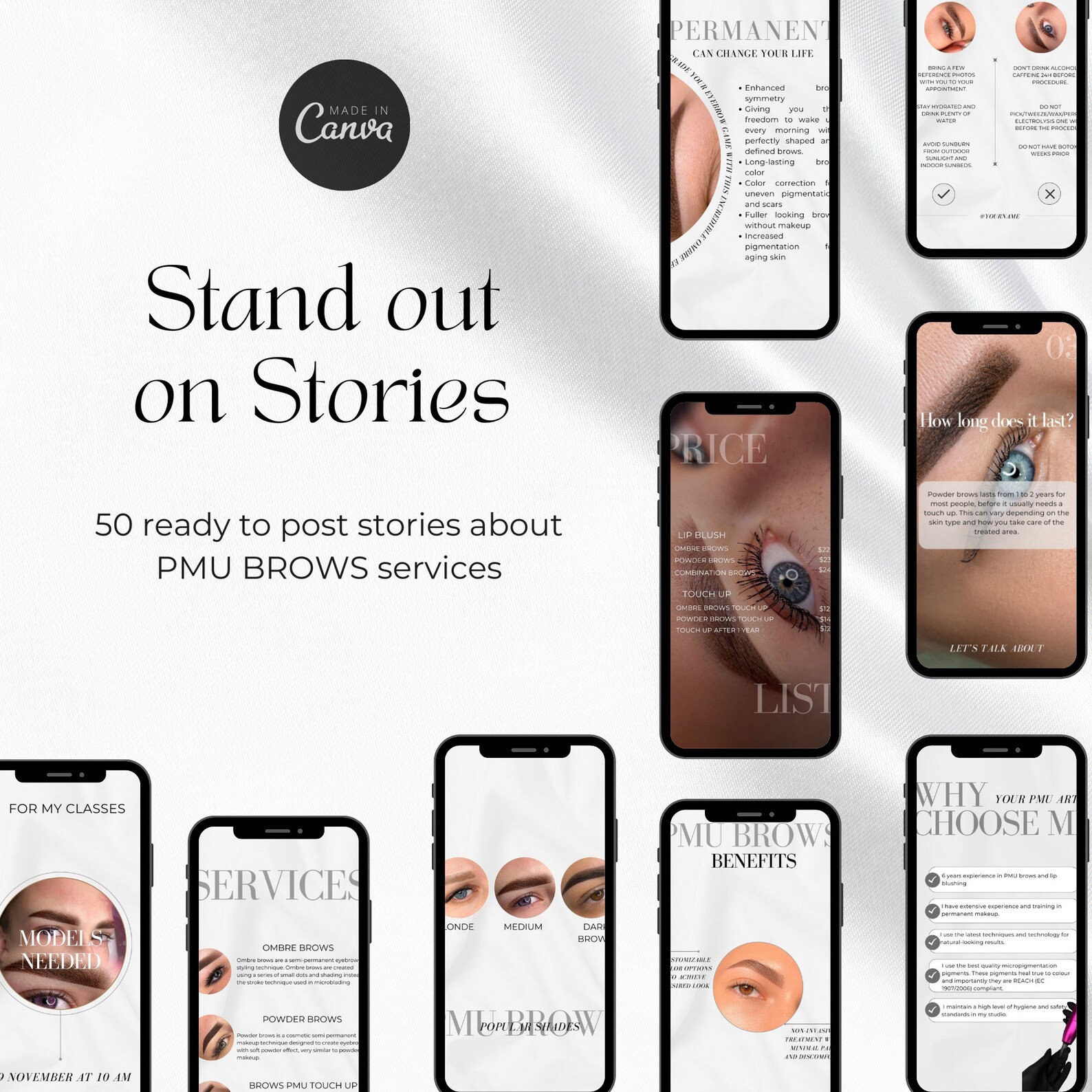 PMU Brows Instagram Template, Microblading Brows Canva Template ...