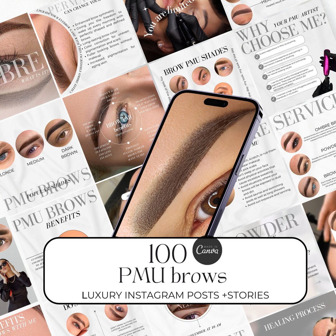 PMU Brows Instagram Template, Microblading Brows Canva Template ...