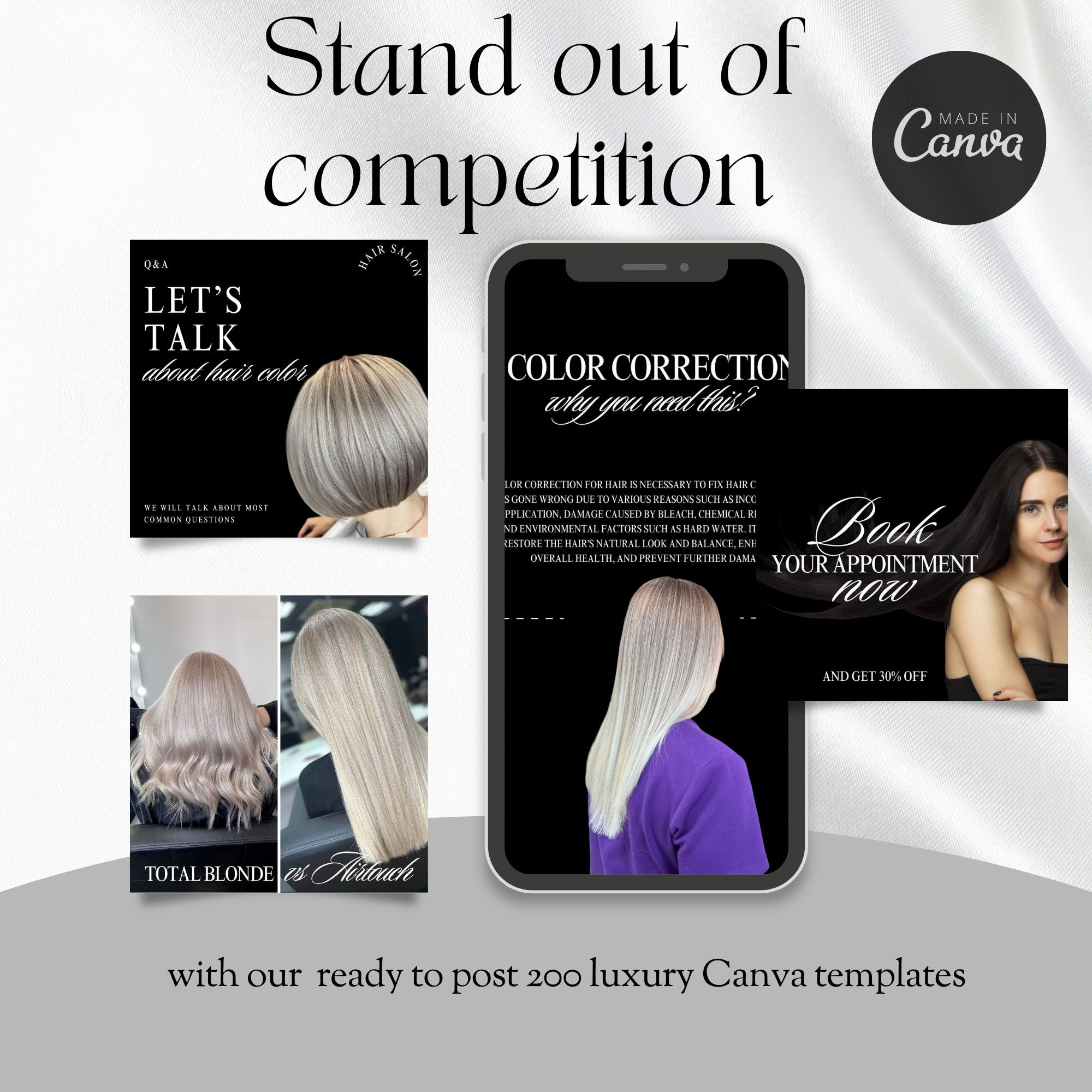 Hair Salon Templates, Hairstylist Canva Templates, Hair Social Media ...