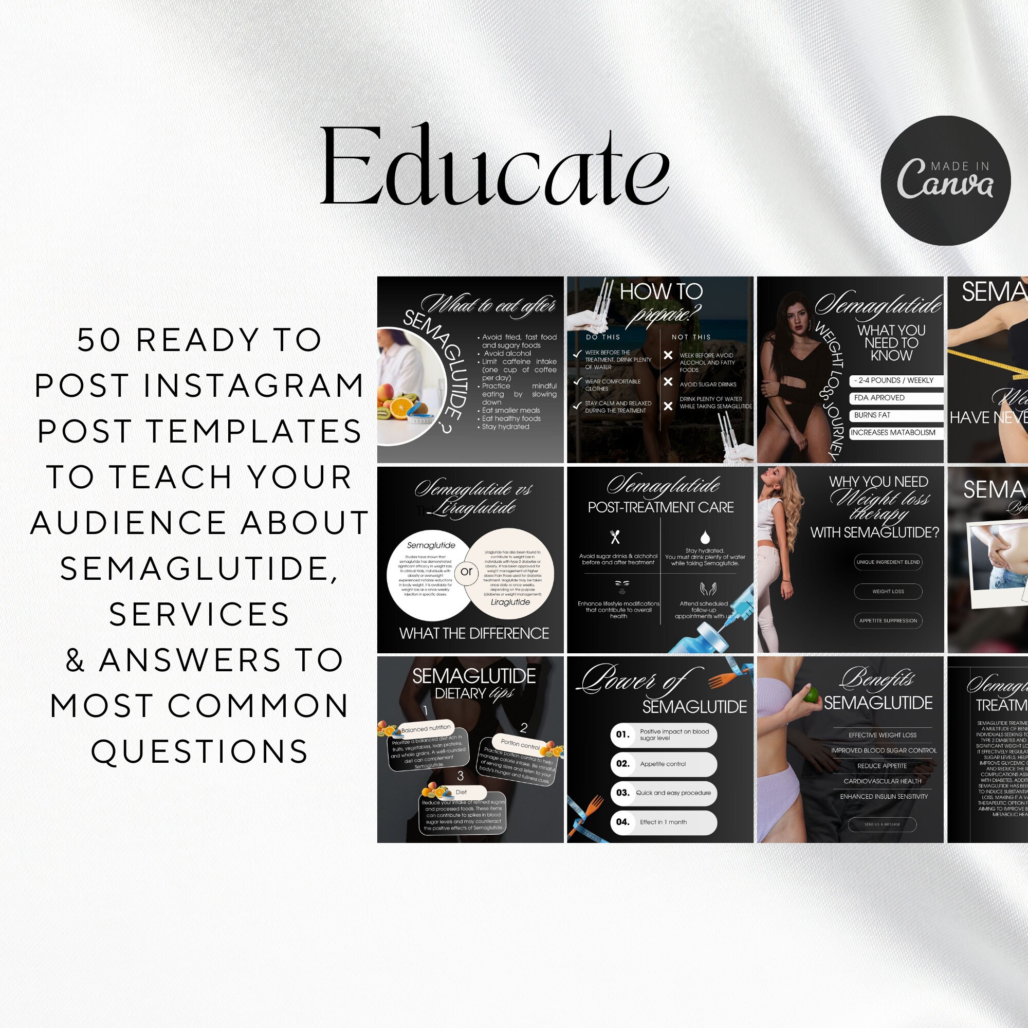 Semaglutide Weight Loss Instagram Template, Semaglutide Canva Posts ...