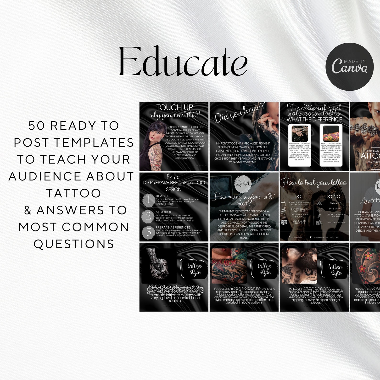 Tattoo Artist Instagram Template, Tatto Canva Template, Tattoo ...