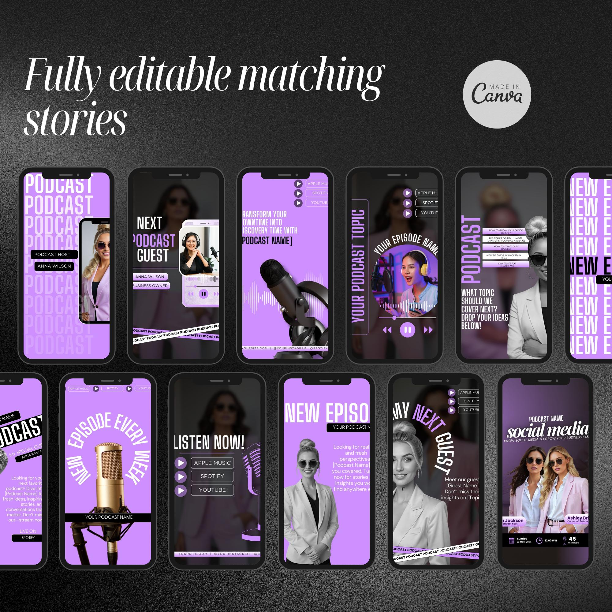 100 Podcast Instagram Template Canva, Podcast Social Media, Podcast ...