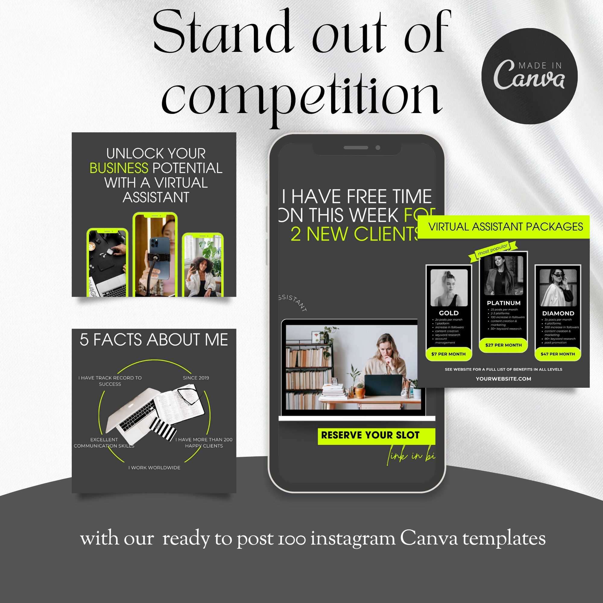 Virtual Assistant Instagram Template Neon, Virtual Assistant Canva ...