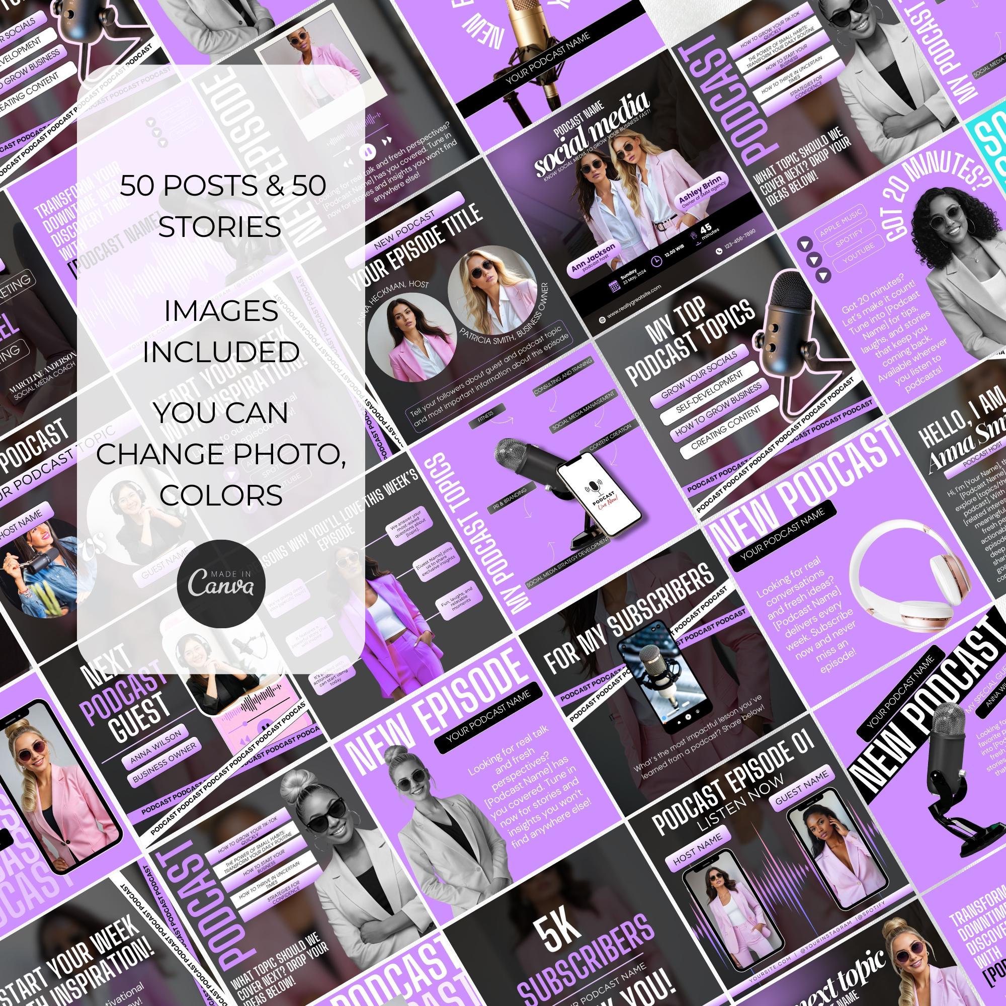 100 Podcast Instagram Template Canva, Podcast Social Media, Podcast ...