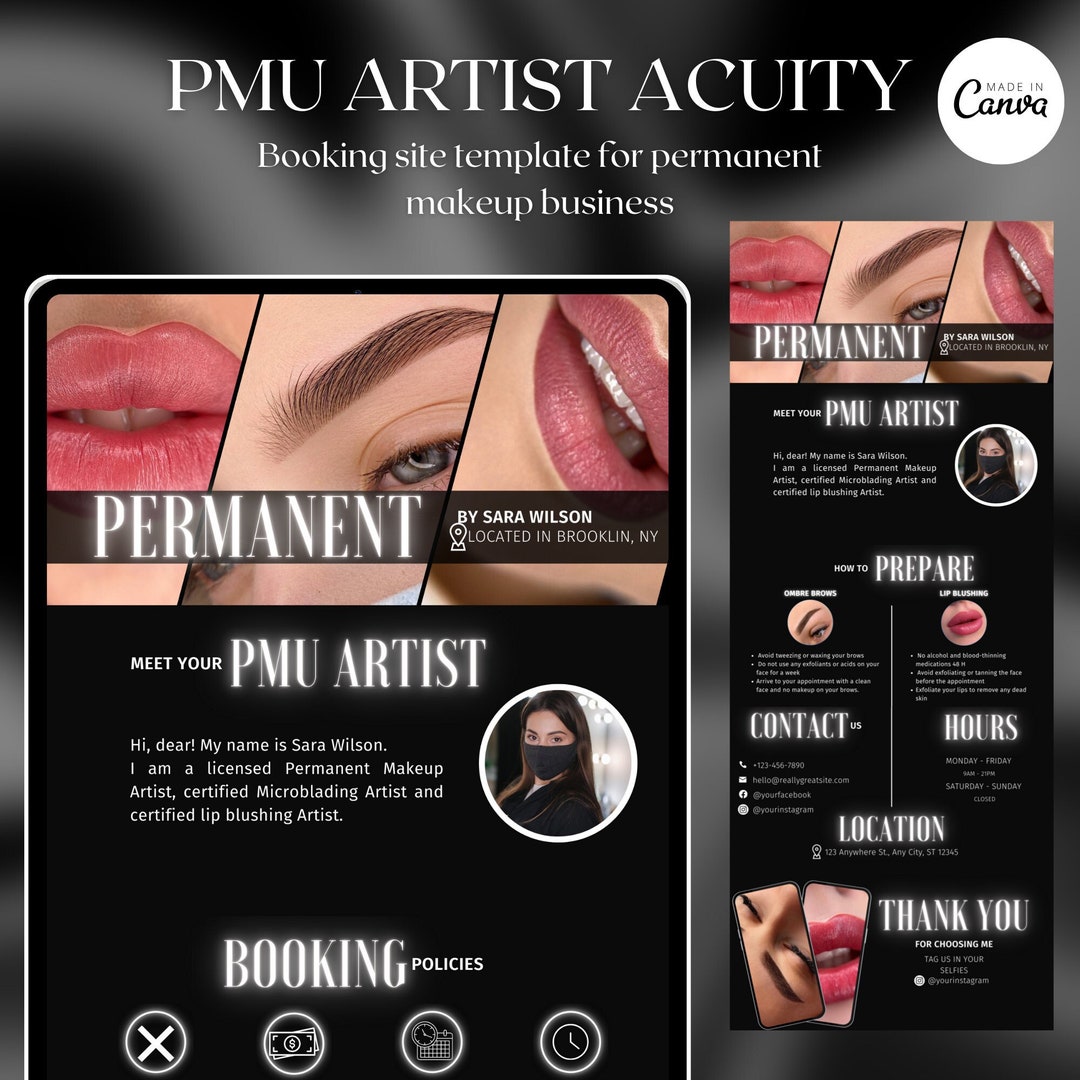 PMU Microblading Acuity Scheduling Site Template, Permanent Makeup ...
