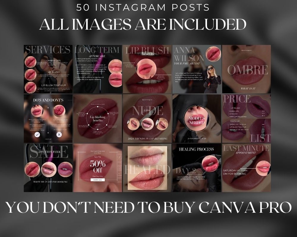Lip Blush Instagram Templates I Lip Blush Social Media Permanent Makeup ...