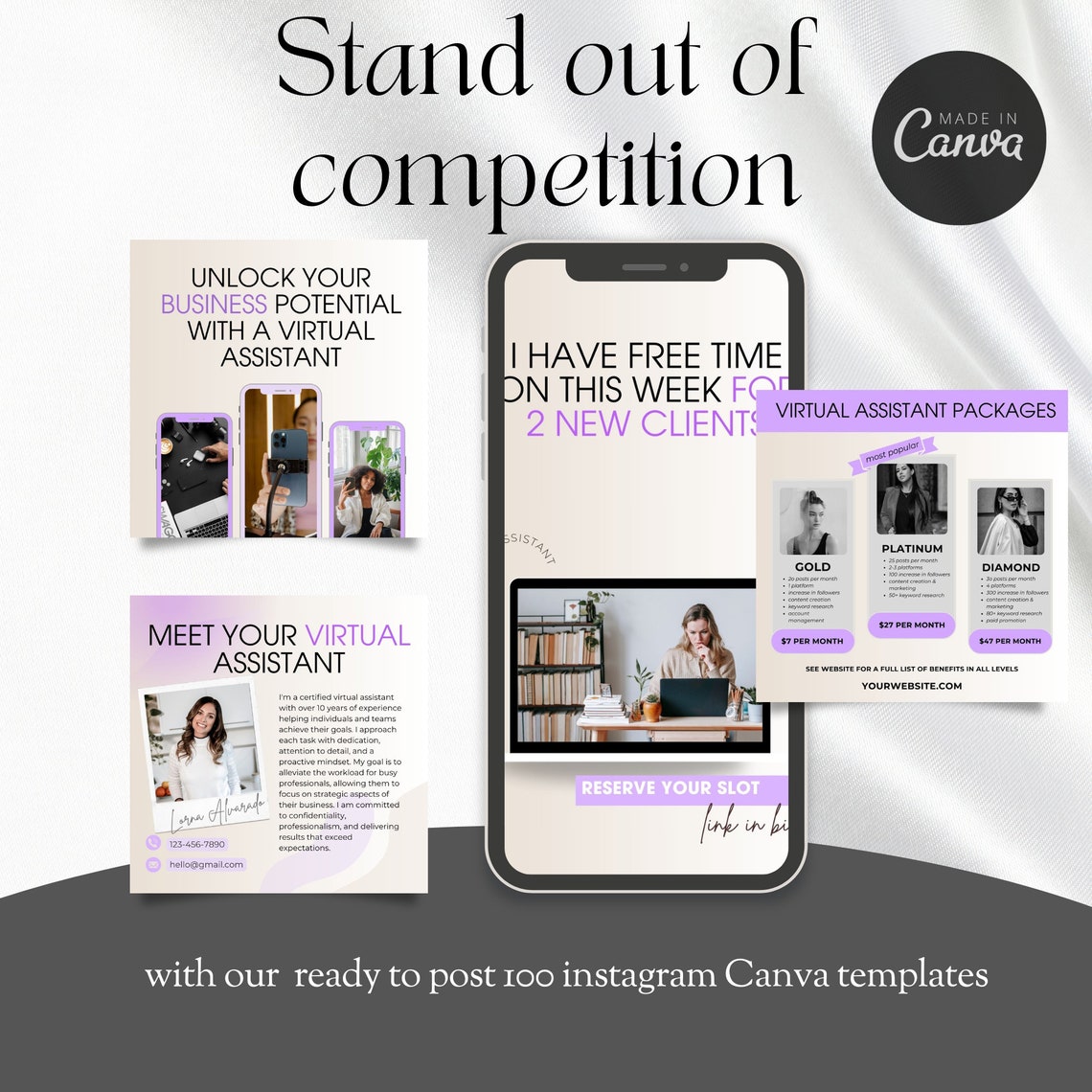 Virtual Assistant Instagram Template, Virtual Assistant Canva, Virtual ...