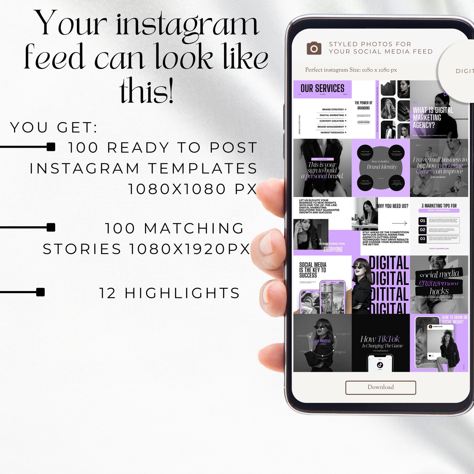 200 Digital Marketing Agency Social Media Posts Canva Purple ...