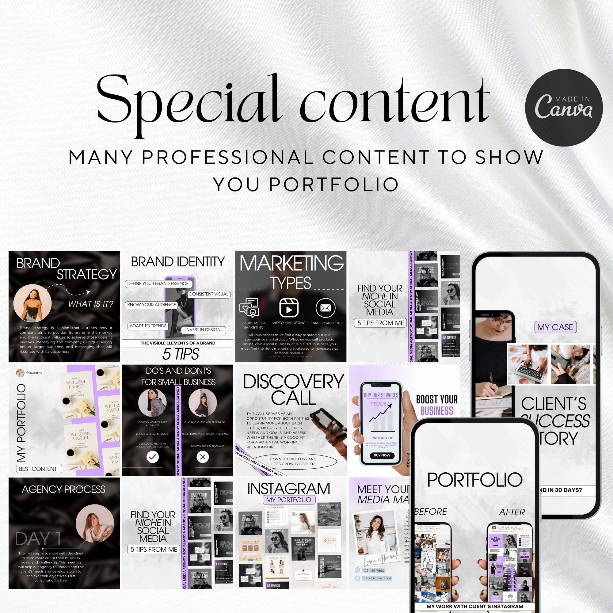 400 Digital Marketing Agency Bundle Social Media Posts Canva Purple ...
