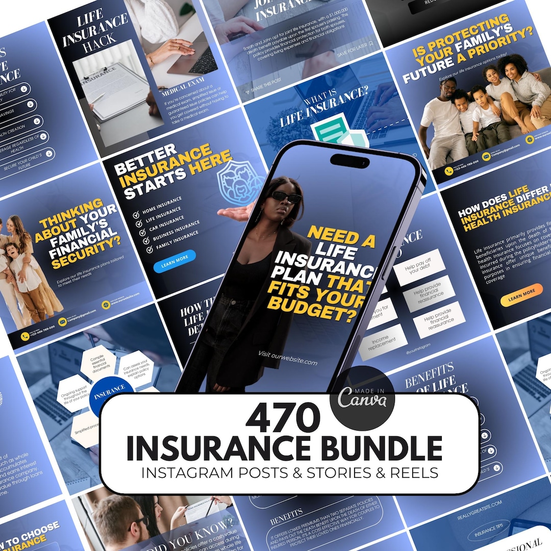 470 Life Insurance Instagram Bundle Canva Templates, Life Insurance ...