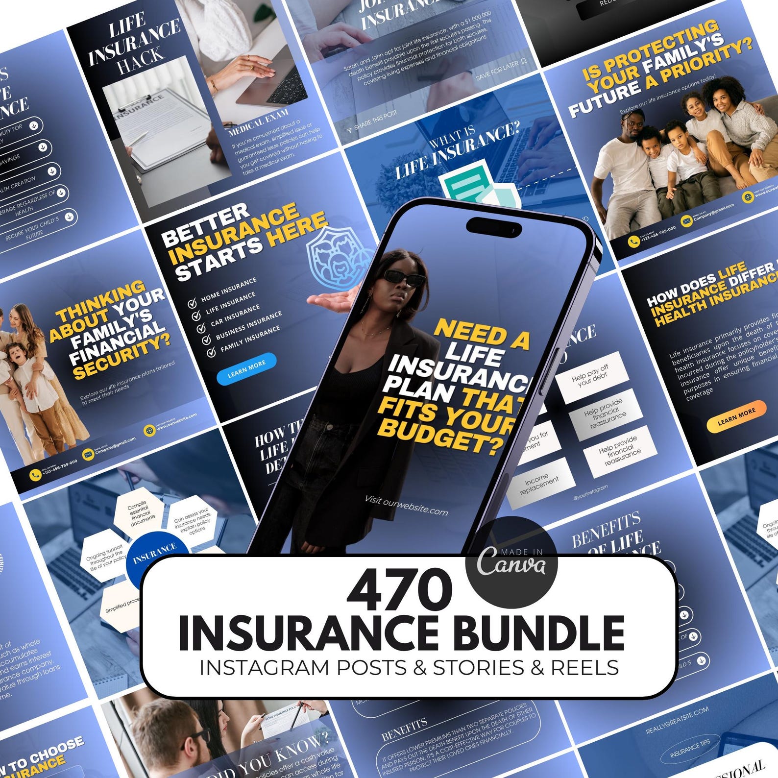 470 Life Insurance Instagram Bundle Canva Templates, Life Insurance ...