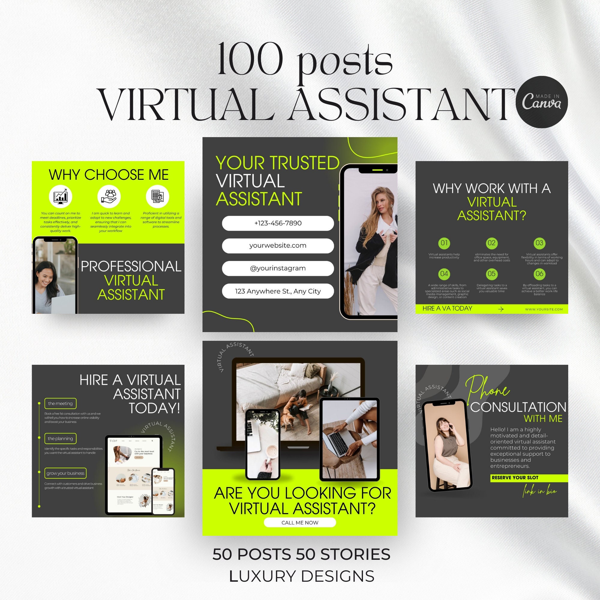 Virtual Assistant Instagram Template Neon, Virtual Assistant Canva ...