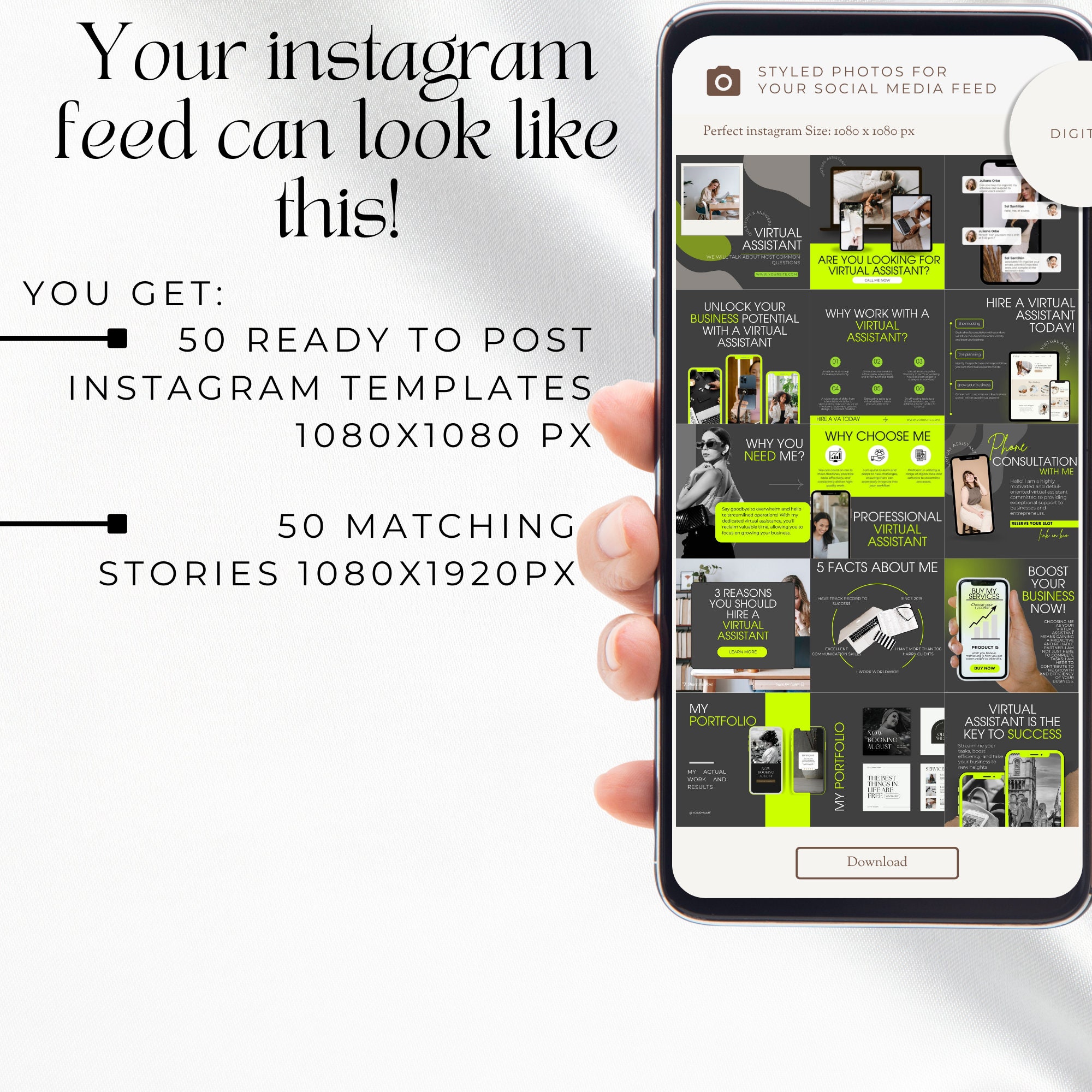 Virtual Assistant Instagram Template Neon, Virtual Assistant Canva ...