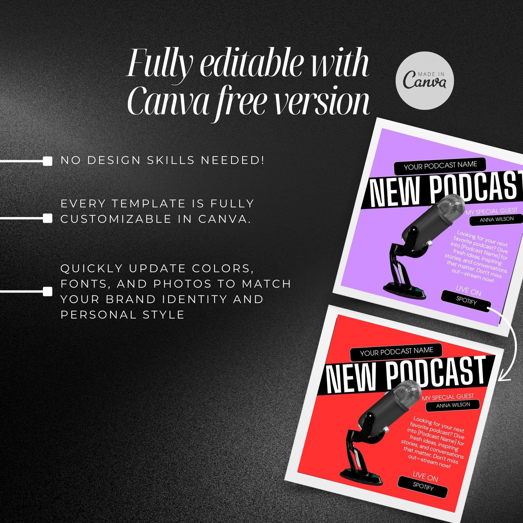 100 Podcast Instagram Template Canva, Podcast Social Media, Podcast ...