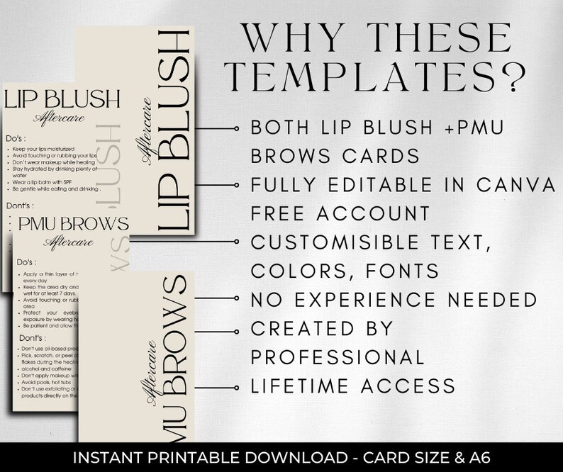 PMU Aftercare Card, Lip Blush Template Aftercare, Microblading ...