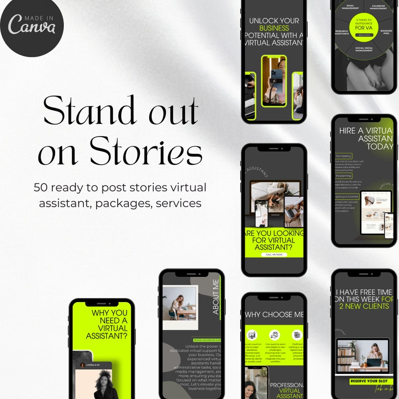 Virtual Assistant Instagram Template Neon, Virtual Assistant Canva ...