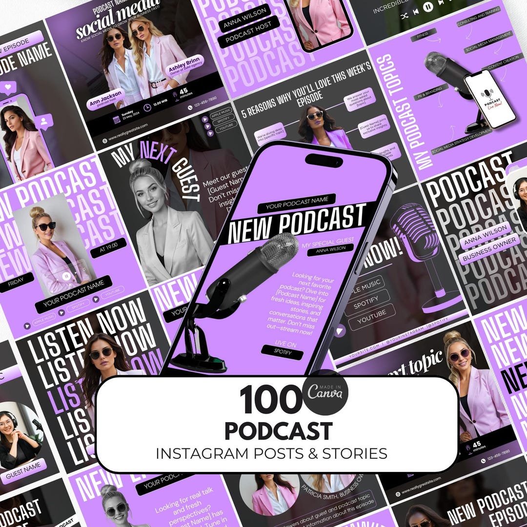 100 Podcast Instagram Template Canva, Podcast Social Media, Podcast ...