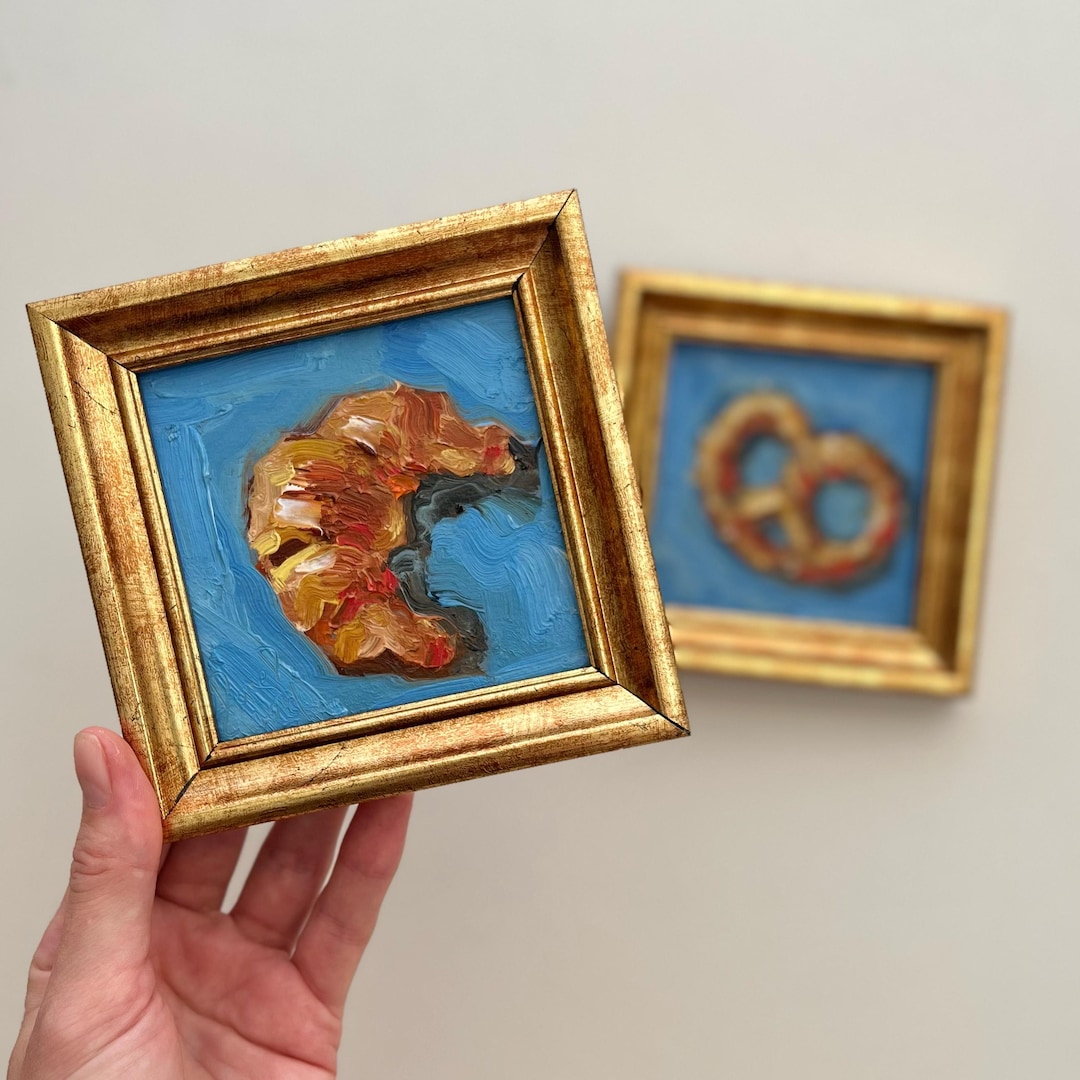 Diptych Wall Art,croissant Oil Painting,pretzel Gold Framed Artwork ...