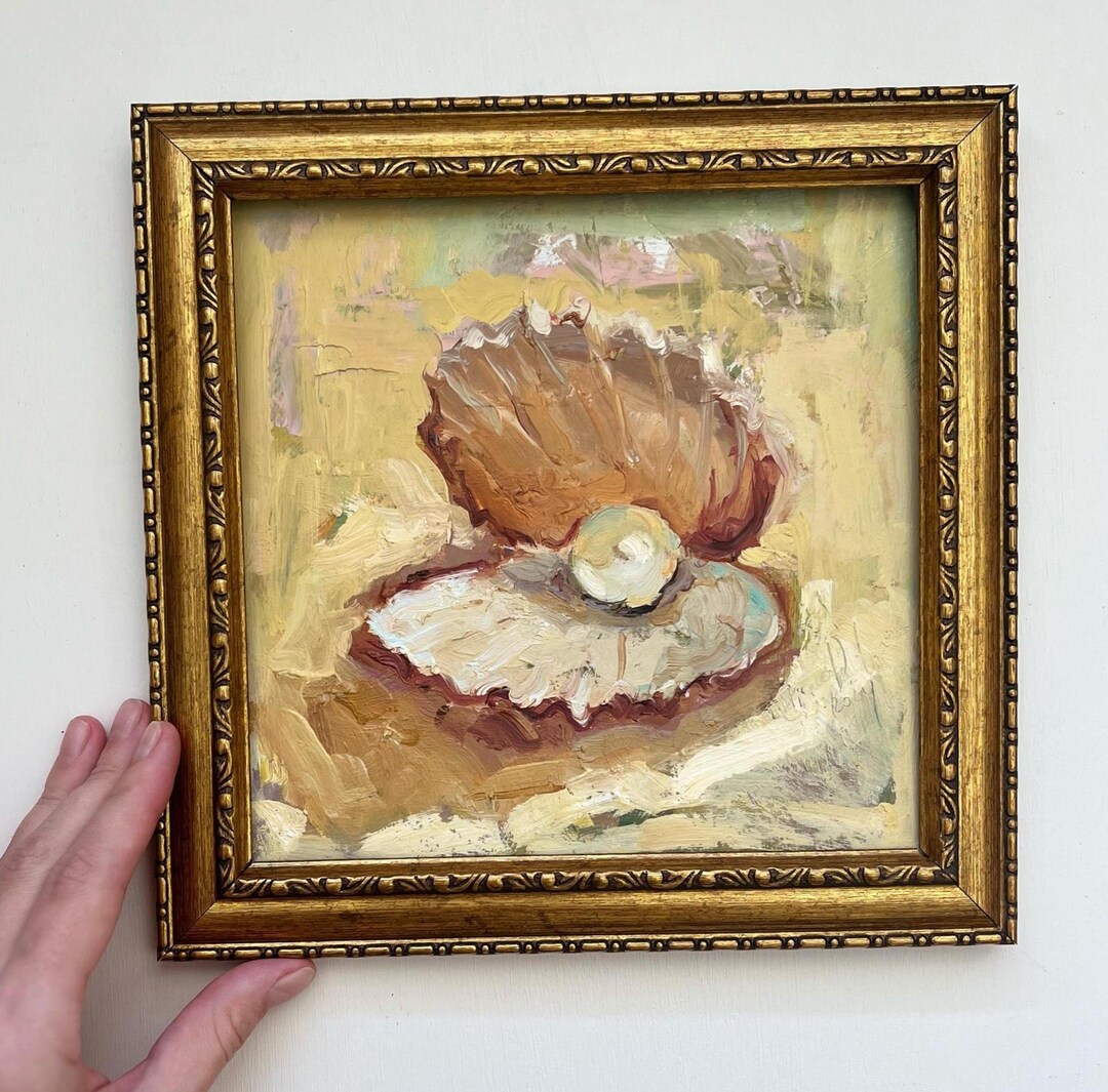 Seashell With Pink Pearl Oil Painting: Coastal Beach Wall Art - Etsy
