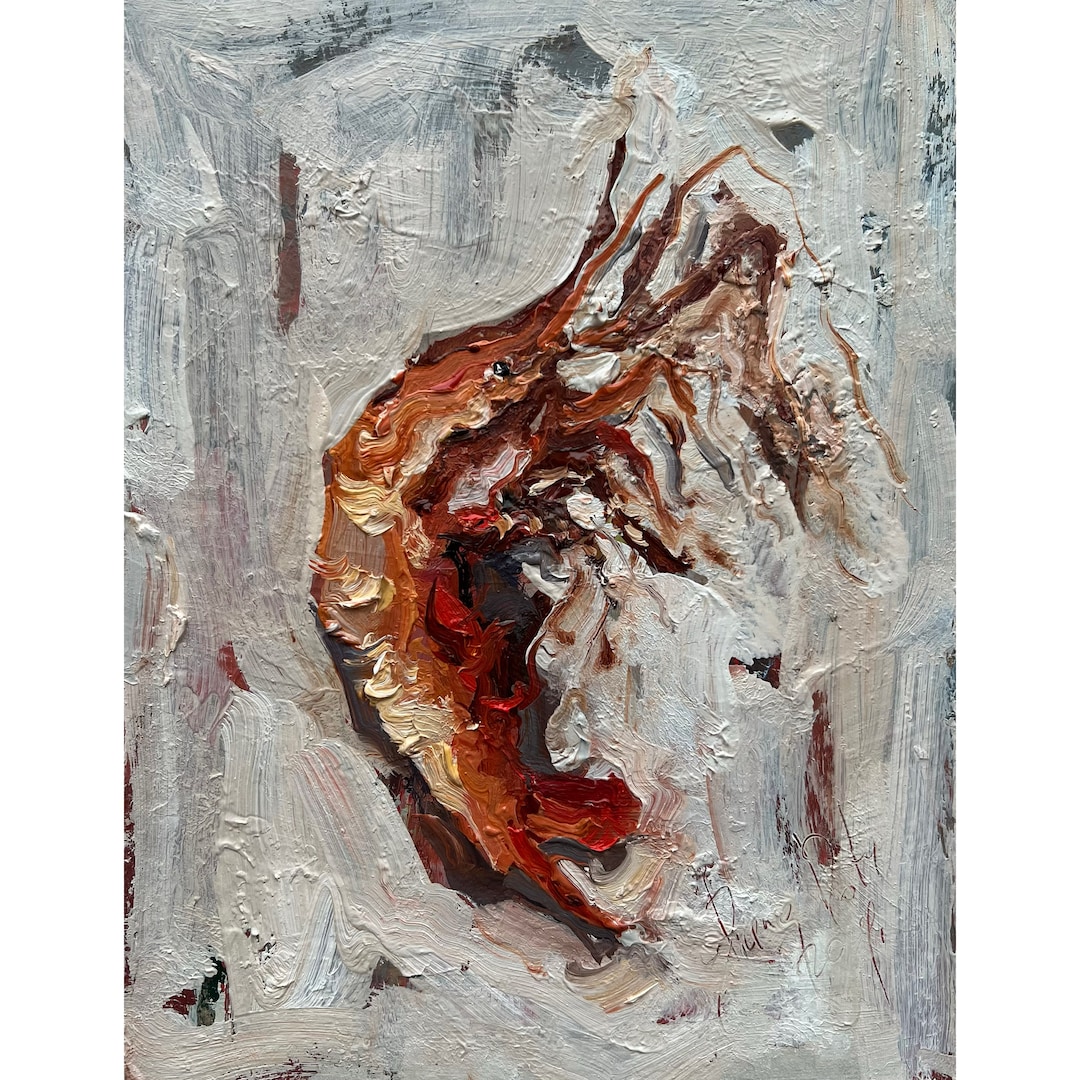 Impasto Shrimp Painting: Semi Abstract Prawn Artwork - Etsy