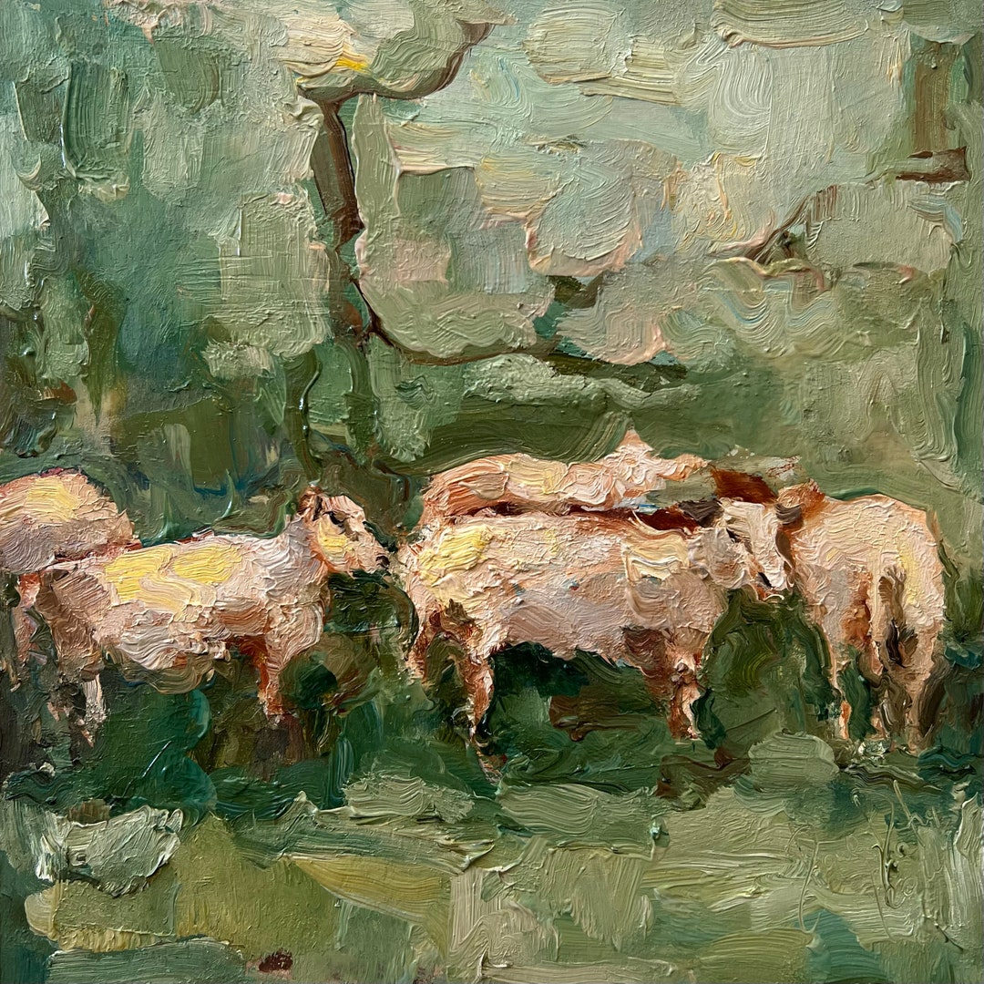 Sheep Painting, Landscape Painting, Field Art, Nature Art, Meadow ...