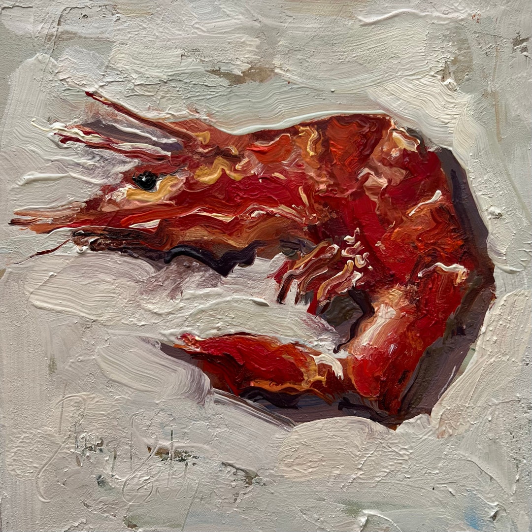 Shrimp Painting Shrimp Original Art Impasto Painting Semi Abstract ...