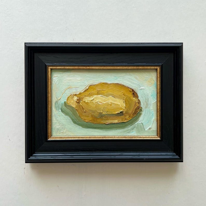 Lemon Still Life Oil Painting, Minimalist Kitchen Art, Small Horizontal ...