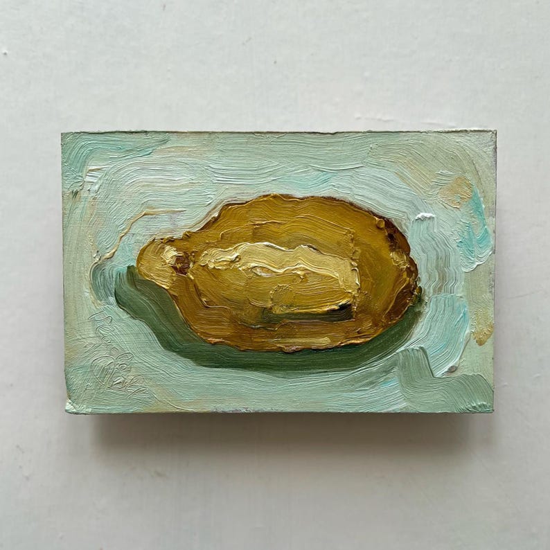 Lemon Still Life Oil Painting, Minimalist Kitchen Art, Small Horizontal ...