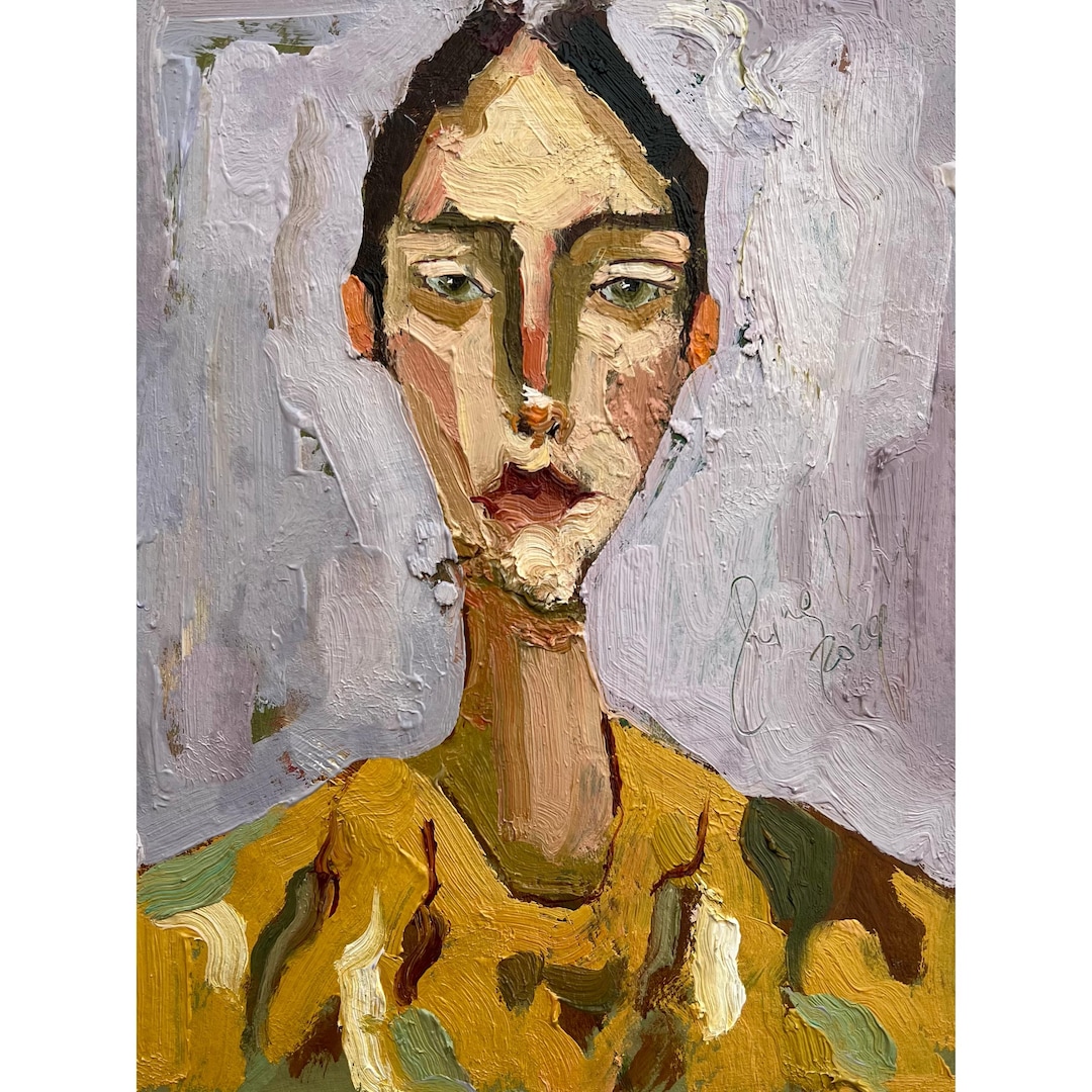 Man Face Artwork Semi Abstract Portrait Original Art Boy Portrait Oil ...