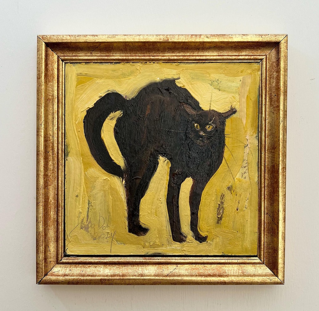 Black Cat Oil Painting: Impasto Fine Art, Cat Portrait - Etsy
