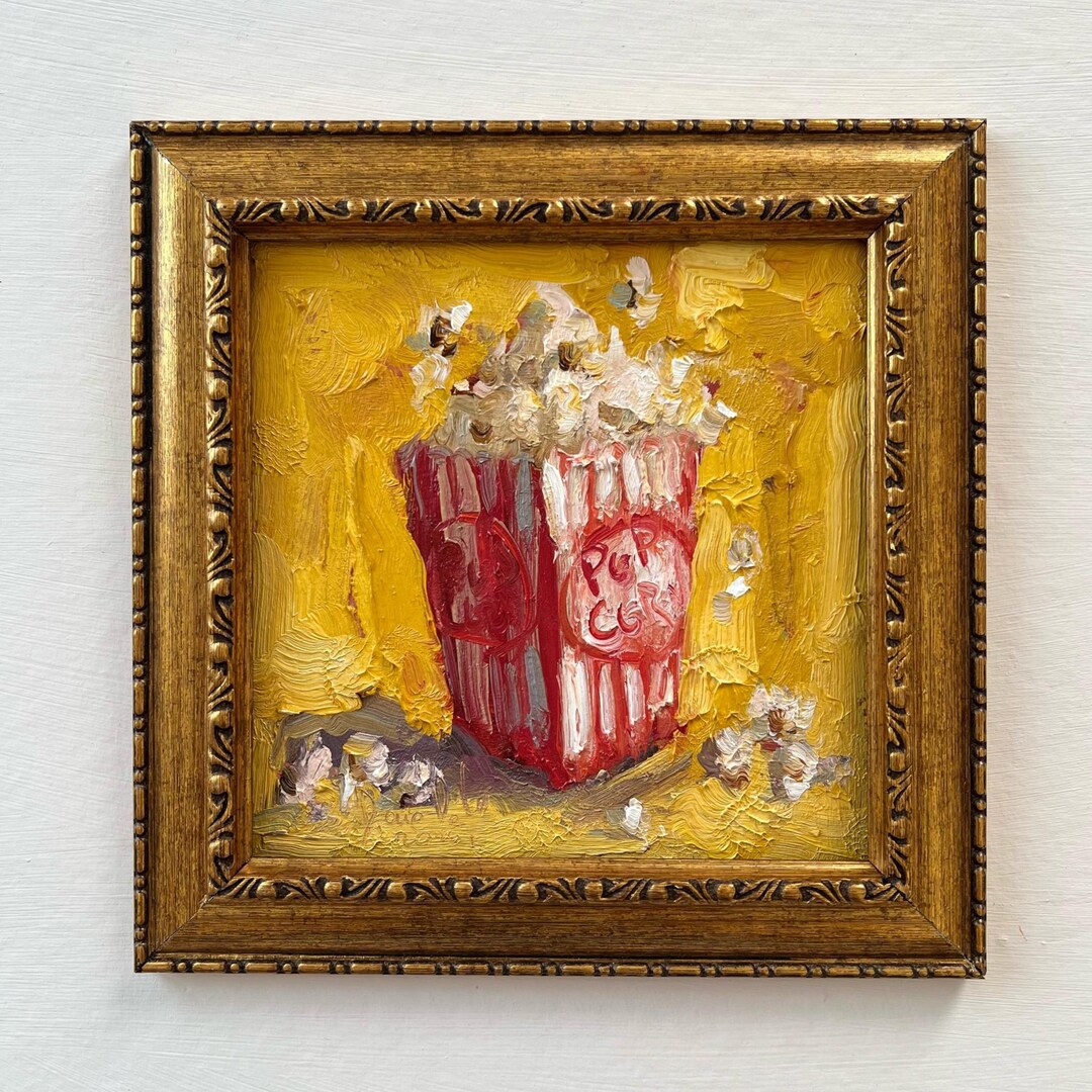Popcorn Bucket, Impasto Oil Painting, Food Still Life, Kitchen Artwork ...