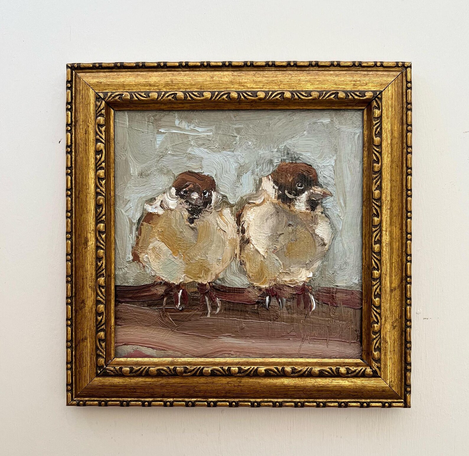 Sparrows Oil Painting: Semi Abstract Bird Art, Framed Wall Decor - Etsy