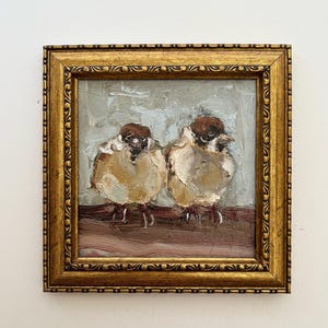 Sparrows Oil Painting: Semi Abstract Bird Art, Framed Wall Decor - Etsy