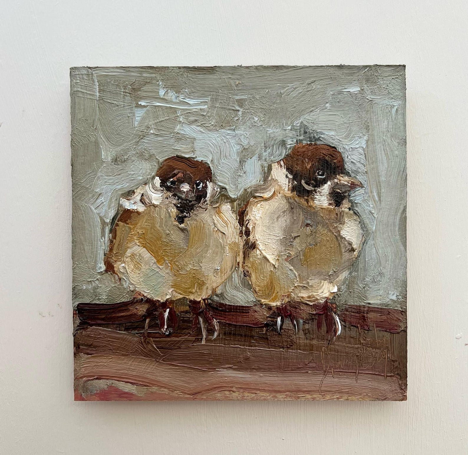 Sparrows Oil Painting: Semi Abstract Bird Art, Framed Wall Decor - Etsy