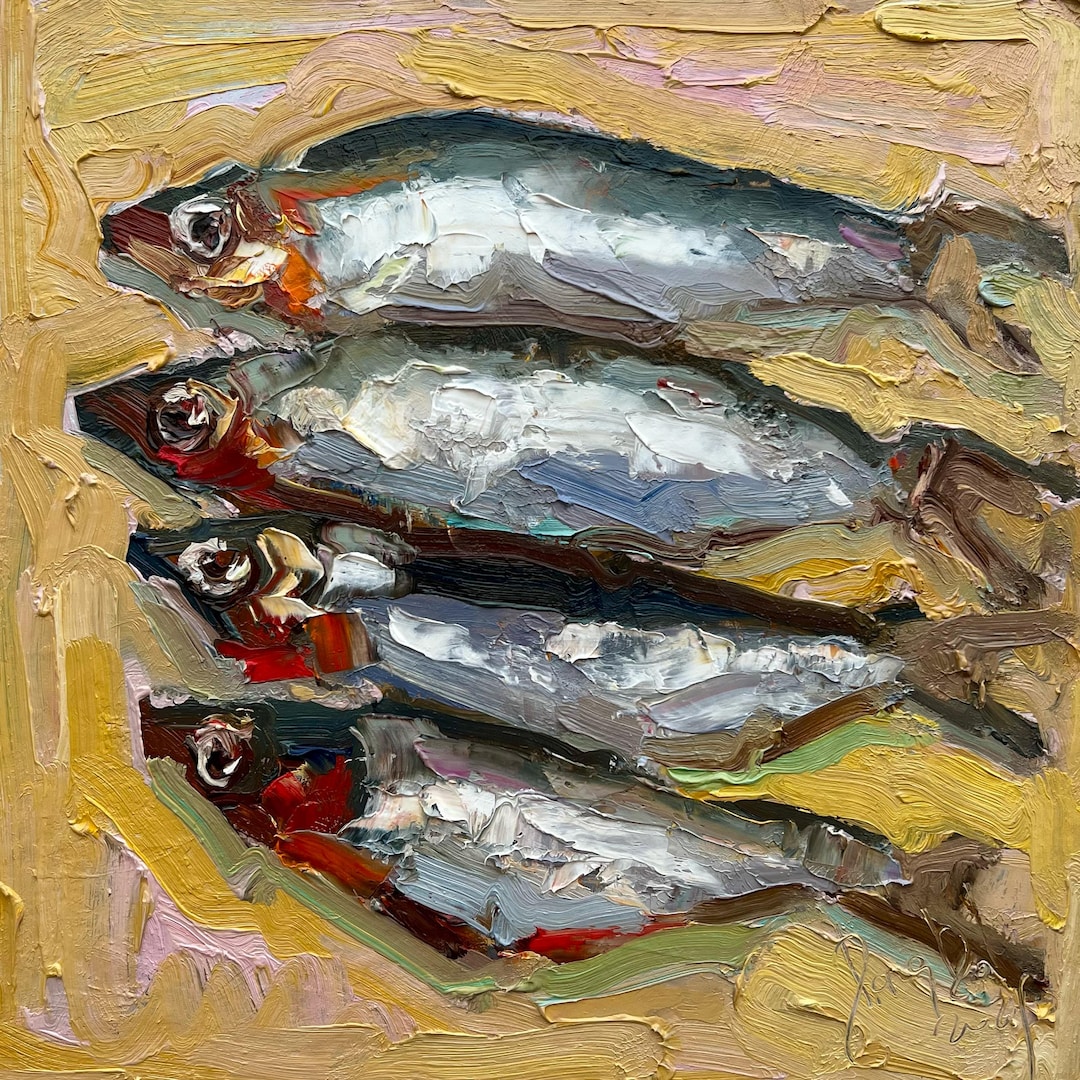 Sardines Painting Sardines Original Art Impasto Painting Semi Abstract ...