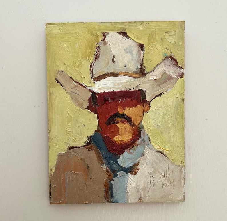 Original Cowboy Portrait Painting: Impressionistic Ranch Wall Art - Etsy