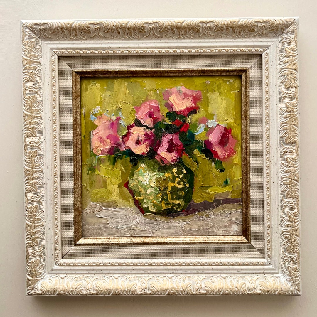 Peony Painting Floral Original Art Peonies Framed Impasto Semi Abstract ...