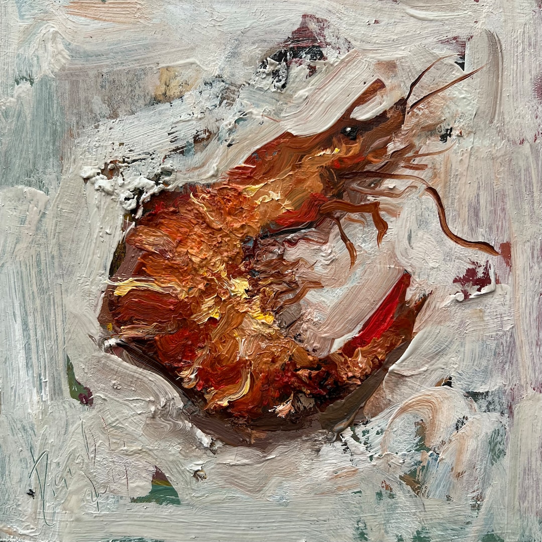 Shrimp Painting Shrimp Original Art Impasto Painting Semi Abstract ...
