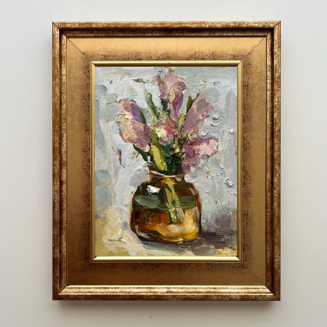 Floral Painting Pink Hyacinths Original Art Framed Impasto Semi ...