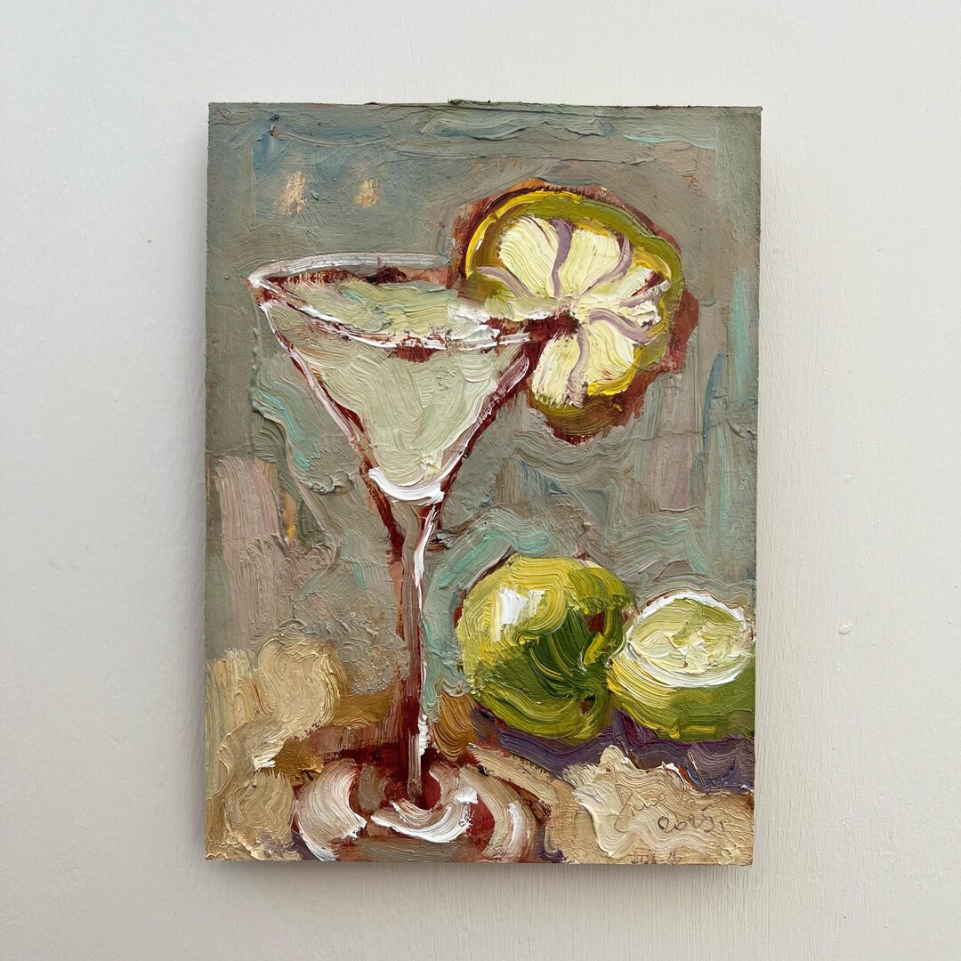 Lemon Twist Martini Still Life Original Art Impasto Wall Art Semi ...
