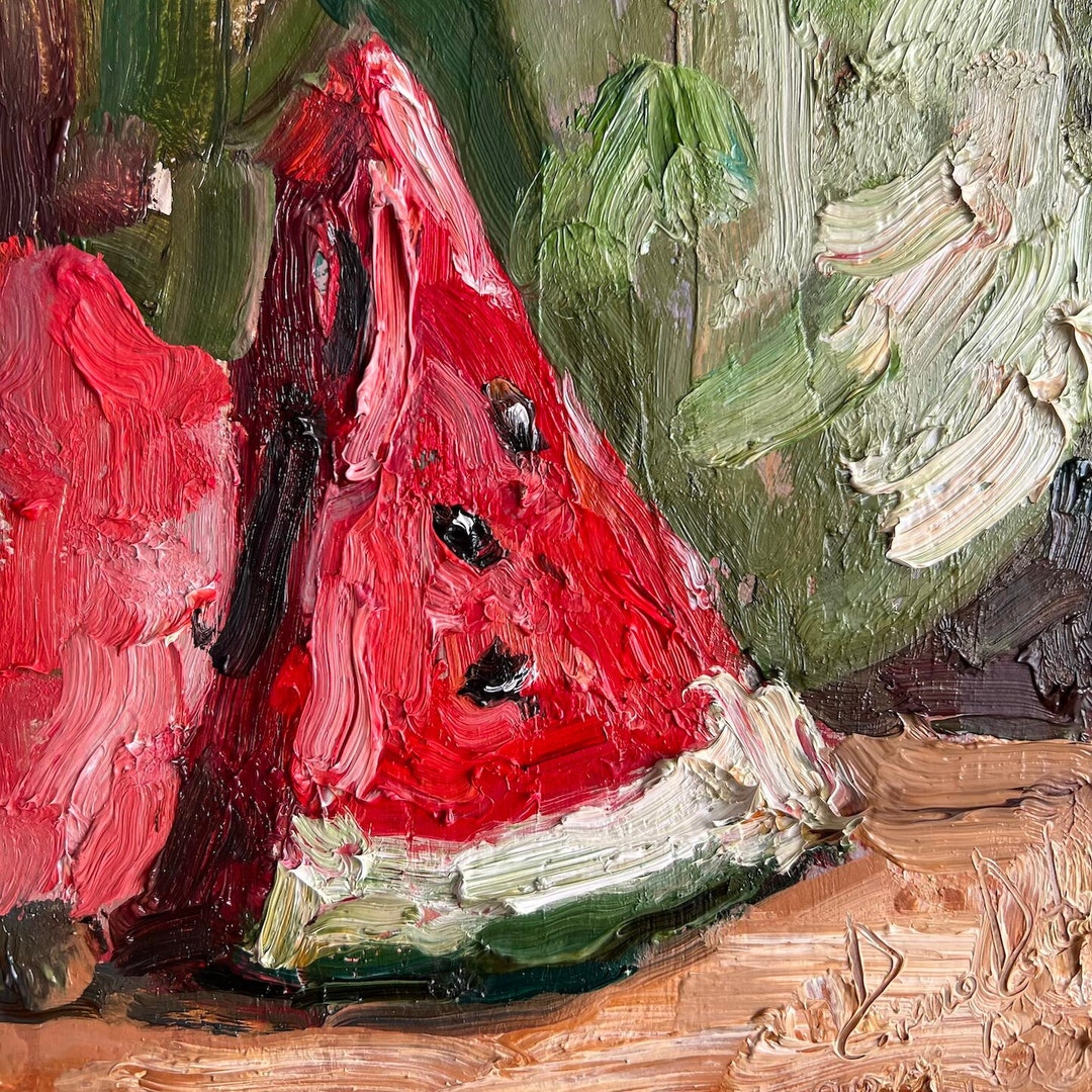 Watermelon Painting Kitchen Wall Art Watermelon Impasto Semi Abstract ...