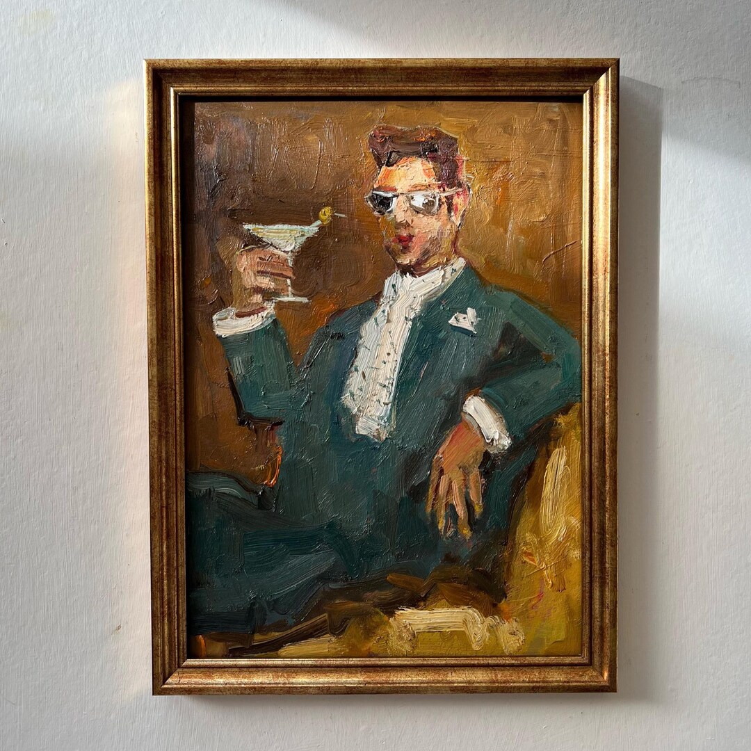 The Man With a Martini Oil Painting: Man Portrait Art - Etsy