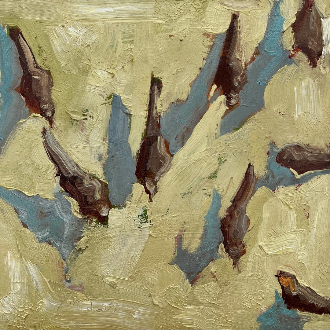 Sparrows Oil Painting: Semi Abstract Bird Artwork, Framed Wall Decor - Etsy